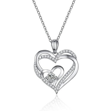 925 Sterling Silver Unisex Cubic-Zirconia Love Heart Charm Pendant ...