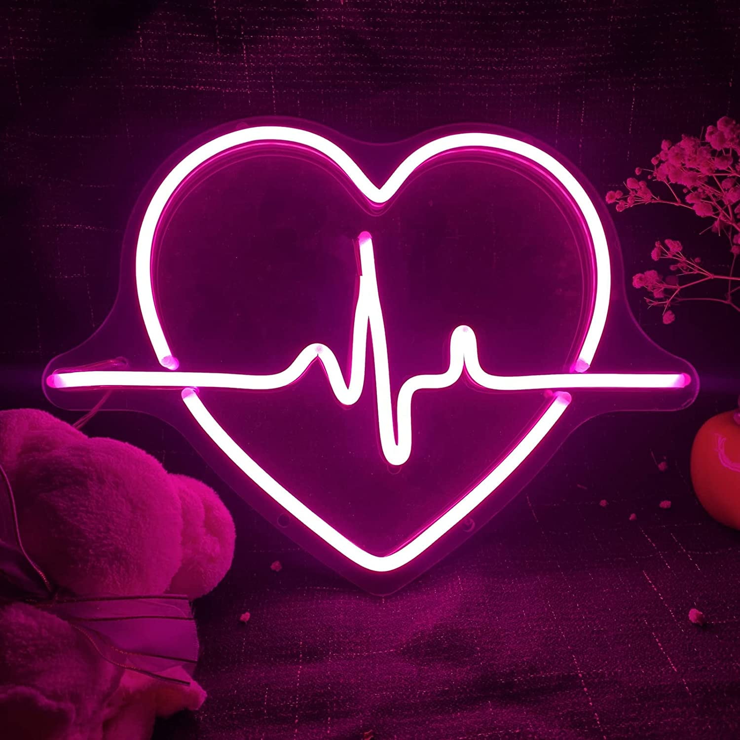 Heart Neon Sign, Led Neon Heart Light, Pink Neon Sign for Bedroom Wall ...