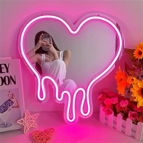 Heart Neon Sign Light Melt Heart Neon Light Mirror Sign LED Pink Heart ...