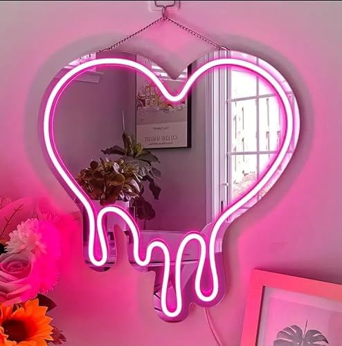 Heart Neon Sign Light Melt Heart Neon Light Mirror Sign LED Pink Heart ...