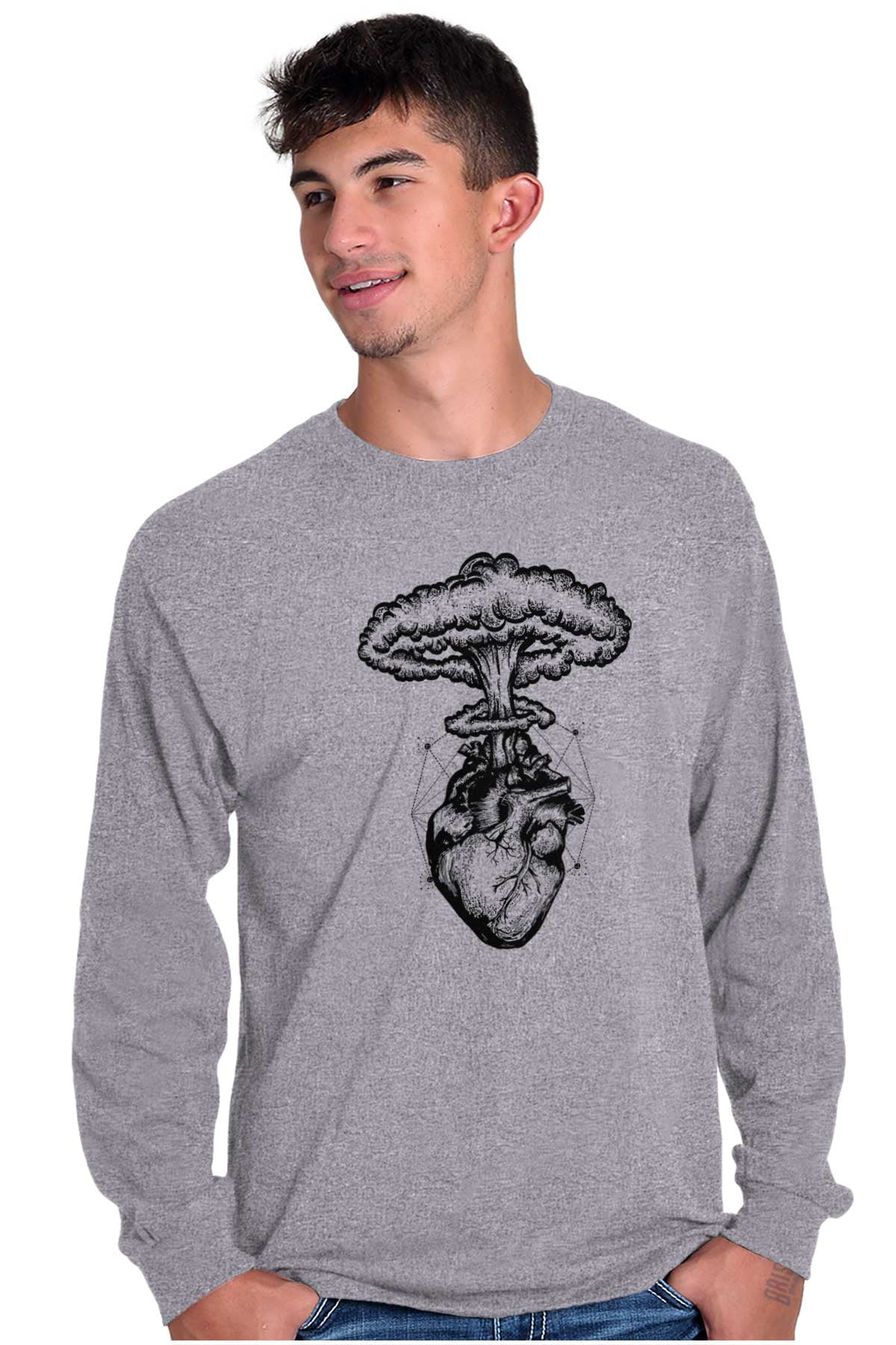 Heart Nuclear Explosion Symbolic Unisex Plus Size Long Sleeve Tee Shirt ...