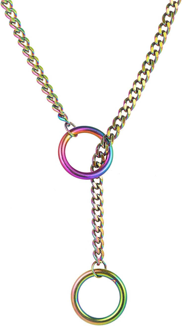 Heart O Ring Slip Chain Necklace For Women Stainless Steel Cuban Chain ...