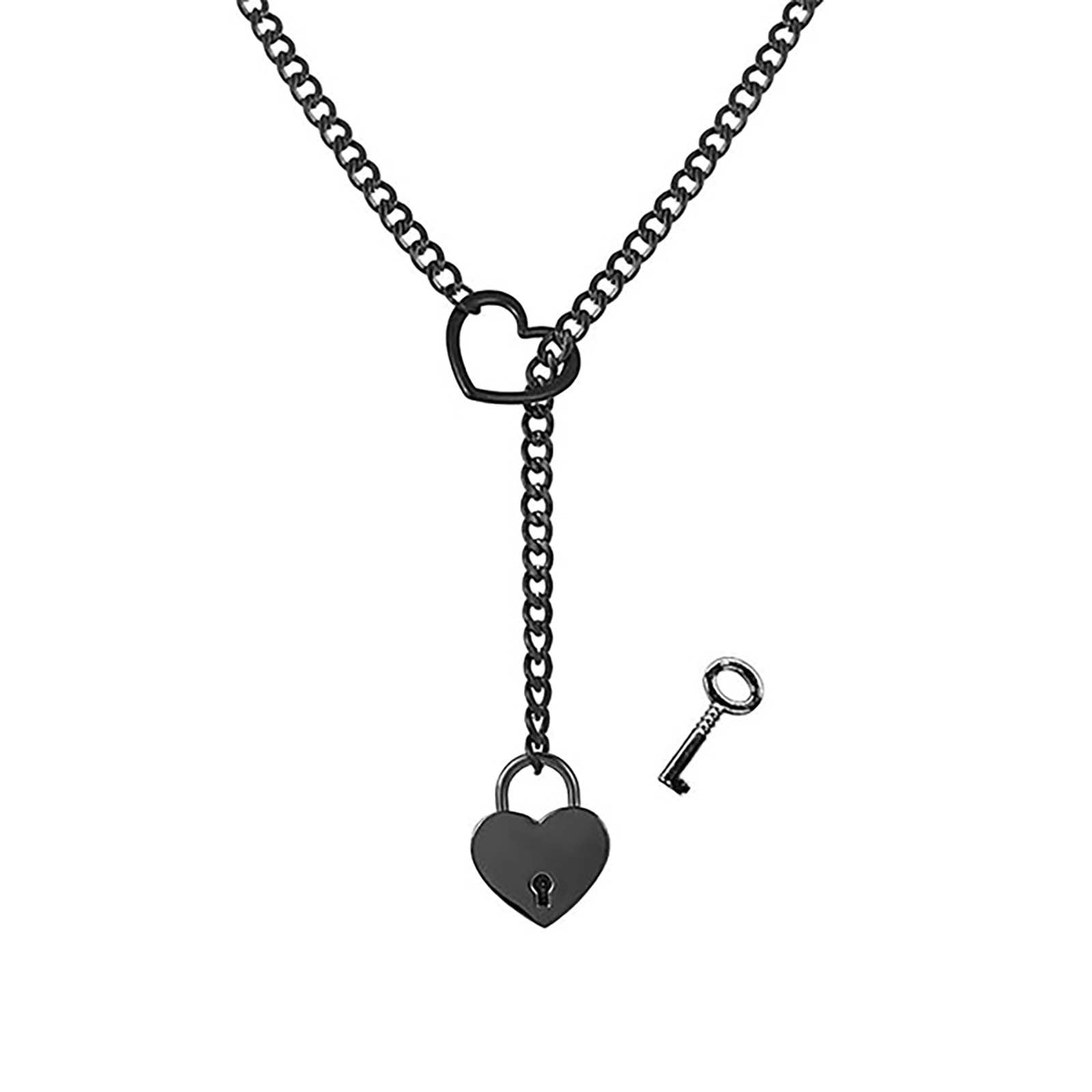 Heart O-Ring Slip Chain Necklace Punk Rock Stainless Steel Cuban Long ...