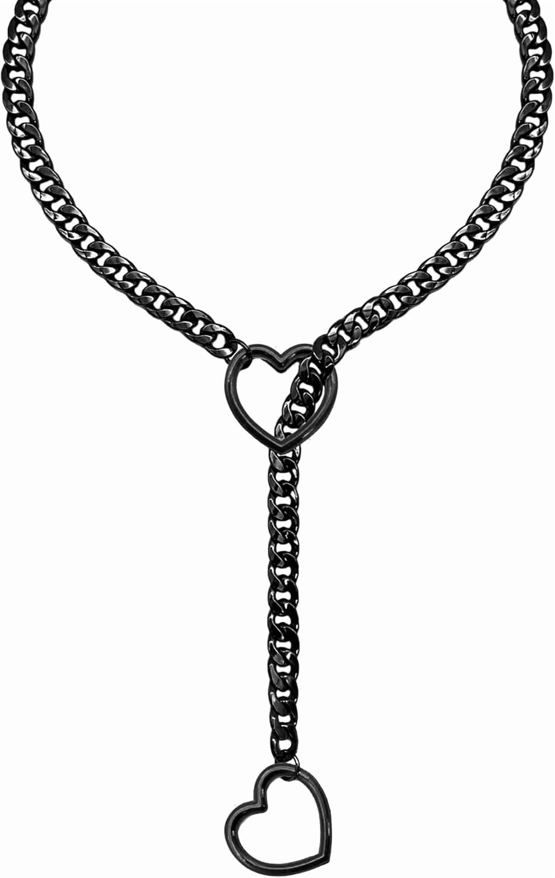 Heart O Ring Slip Chain Necklace for Women,Punk Gothic Stainless Steel ...