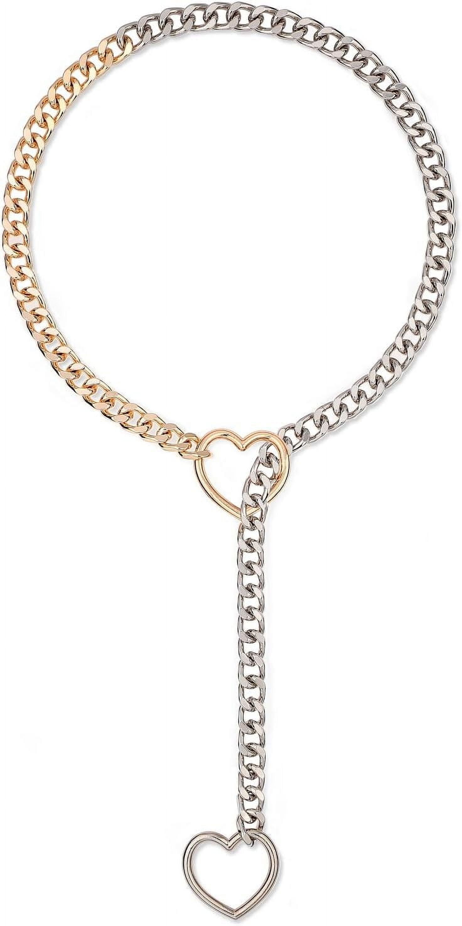 Heart O-ring Slip Chain Necklace For Women, Handmade Punk Gothic Cuban ...