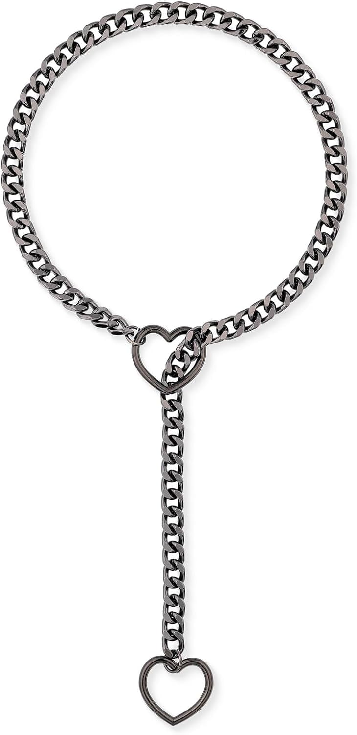 Heart O-ring Slip Chain Necklace For Women, Handmade Punk Gothic Cuban ...