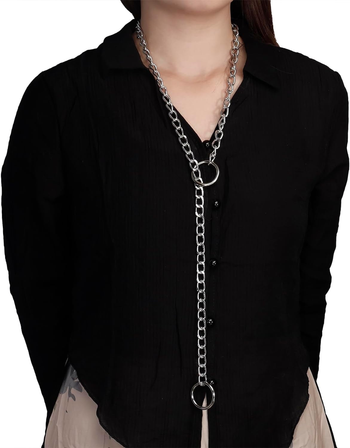 Heart O-ring Slip Chain Necklace for Women Punk Rock Choker Goth ...