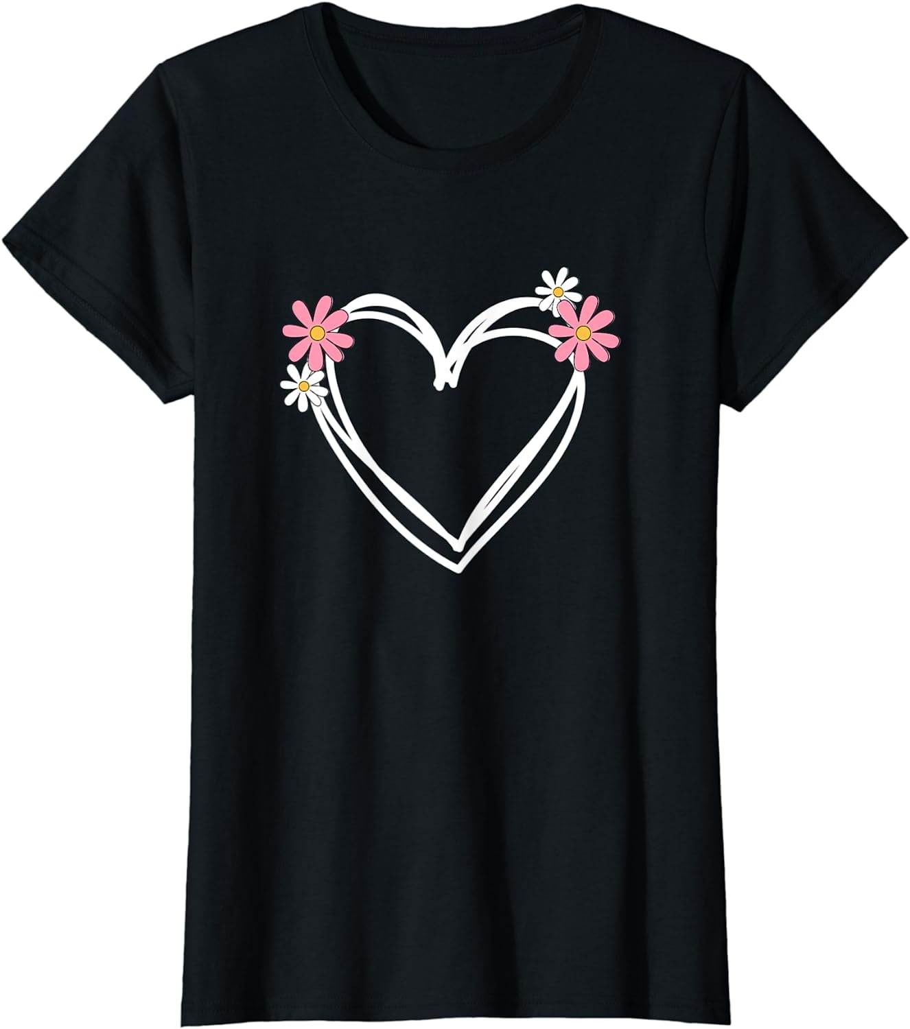 Heart Outline With Daisy Flowers, Daisies With Heart Outline T-Shirt ...