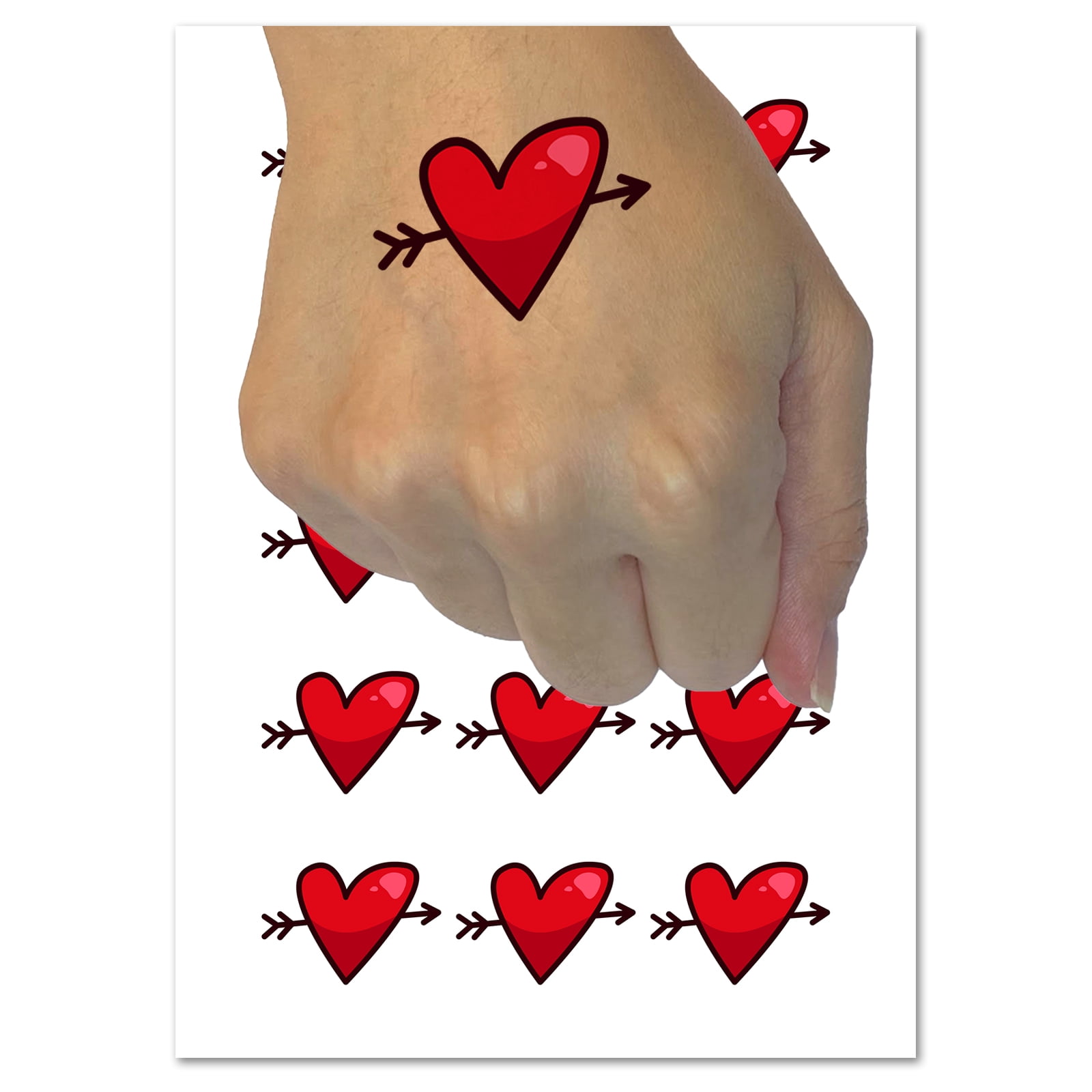 Heart Outline with Arrow Water Resistant Temporary Tattoo Set Fake Body ...