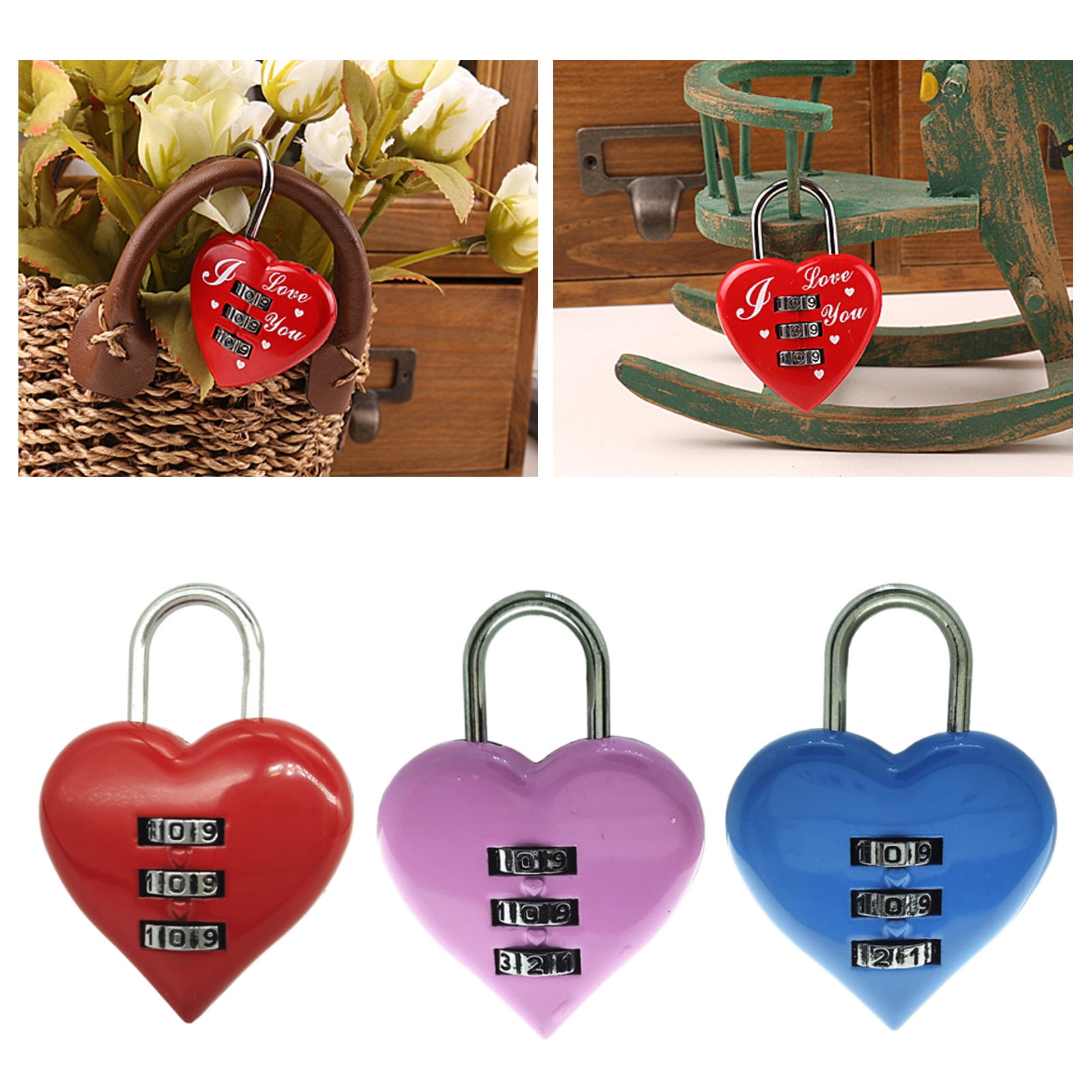 Heart Padlock with 3-digit Password Combination - Heart Shape - Safety ...