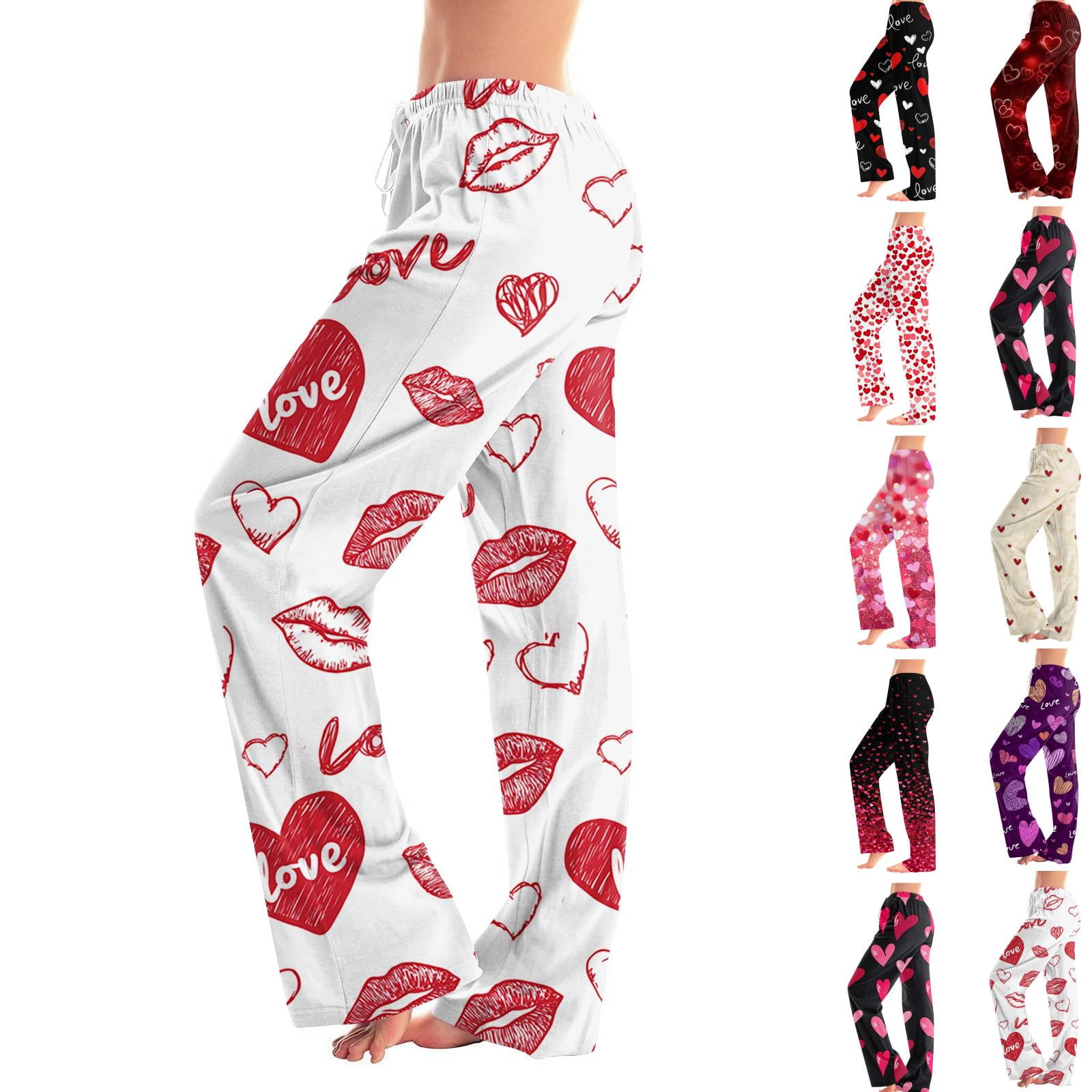 Heart Pajama Pants for Valentines Soft Lounge Sleepwear Drawstring ...