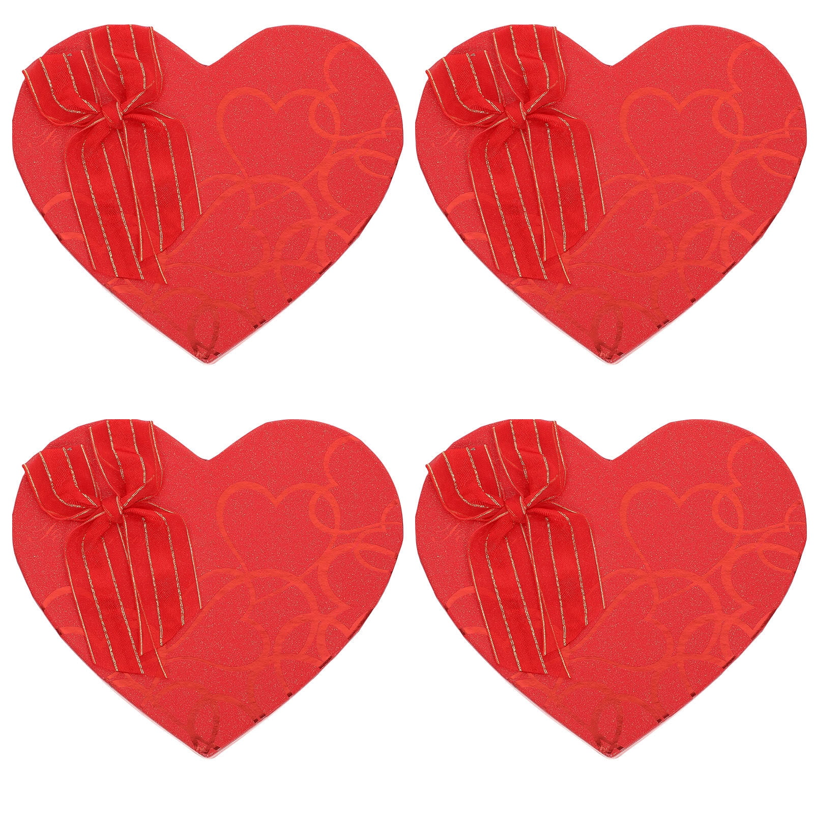 Heart Paper Gift Box 4Pcs Red Ribbon Storage Container for Lovers ...