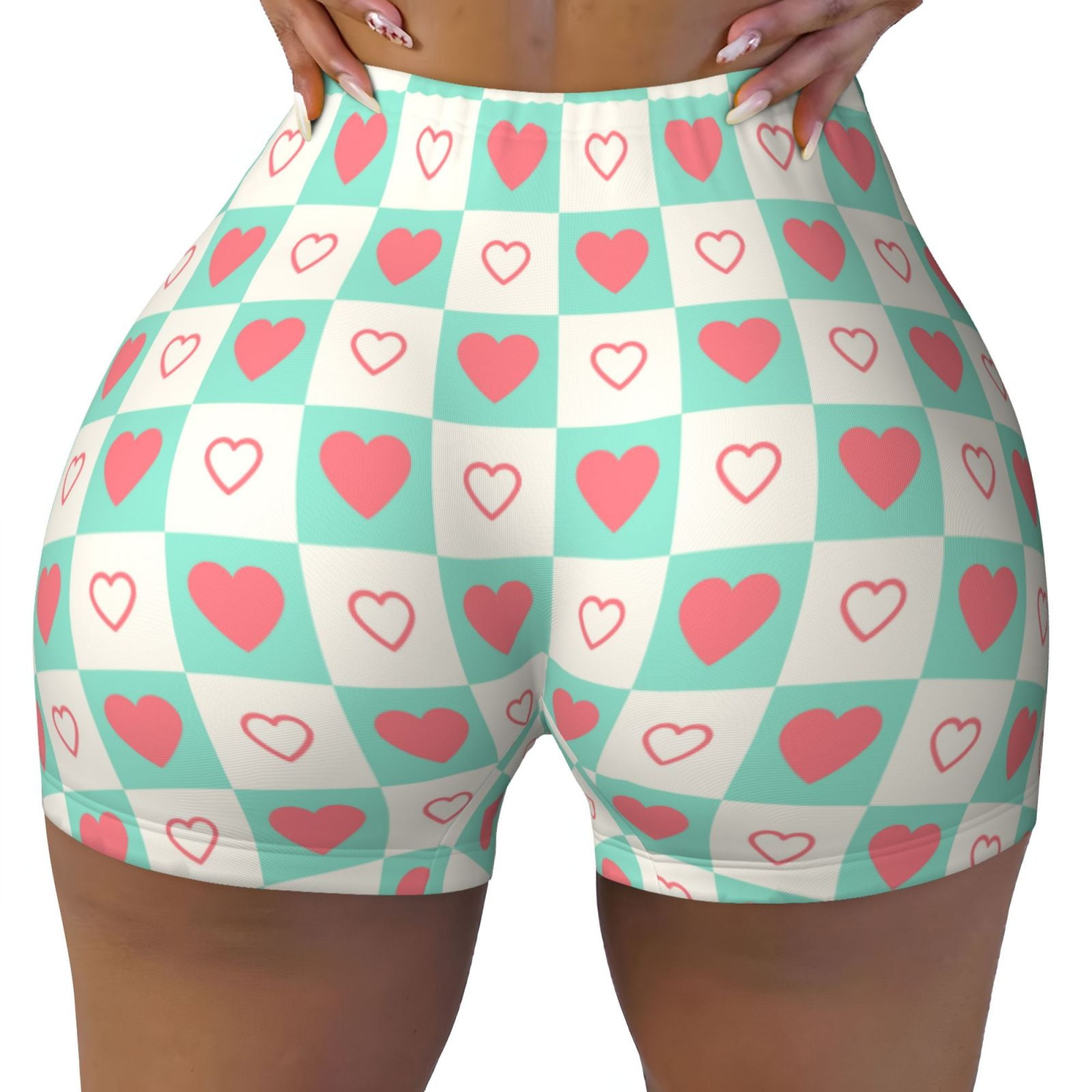 Heart Pattern Workout Shorts For Women Scrunch Butt Lifting Yoga Gym ...