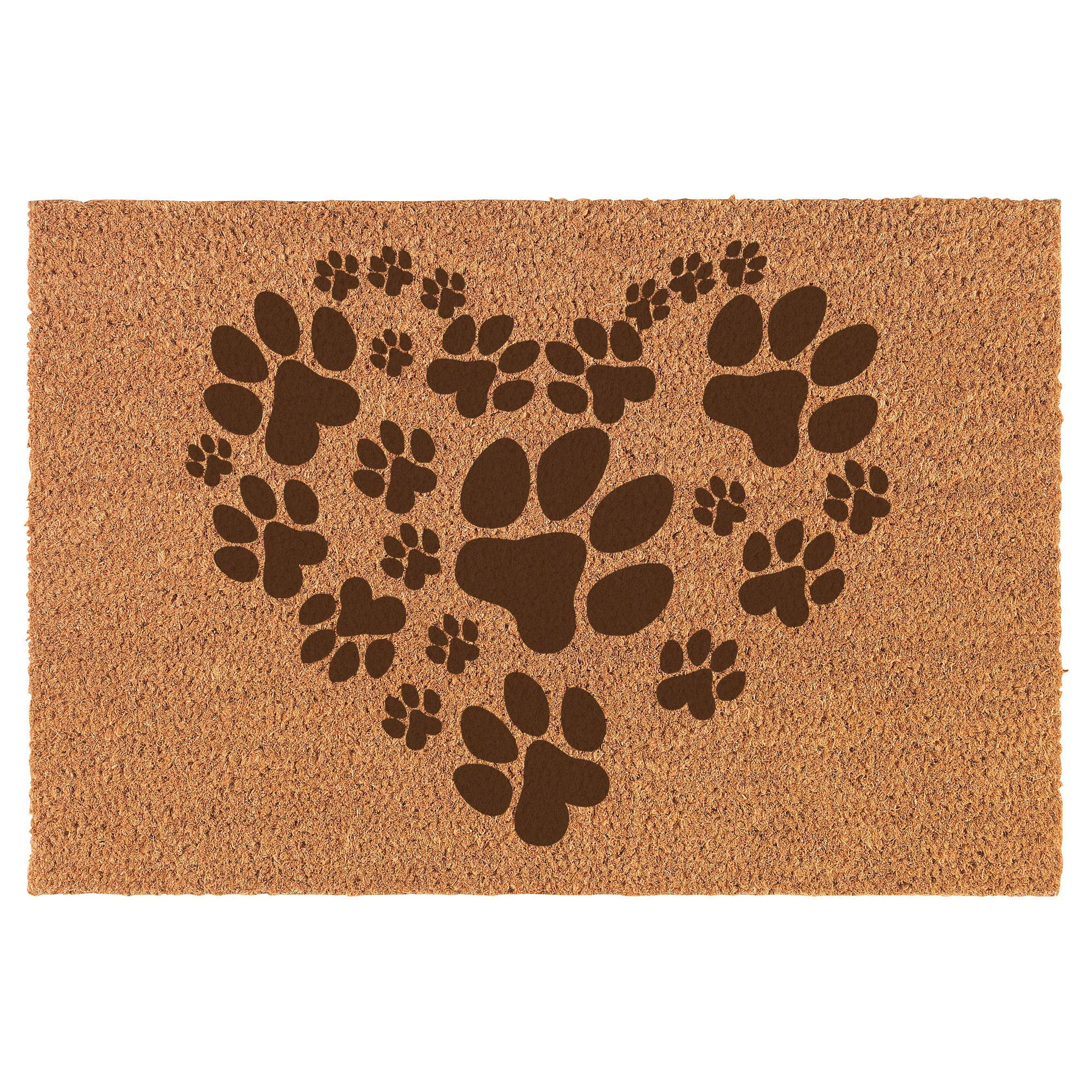 Heart Paw Prints Dog Cat Doormat Brown Natural Coir Rectangular Front ...
