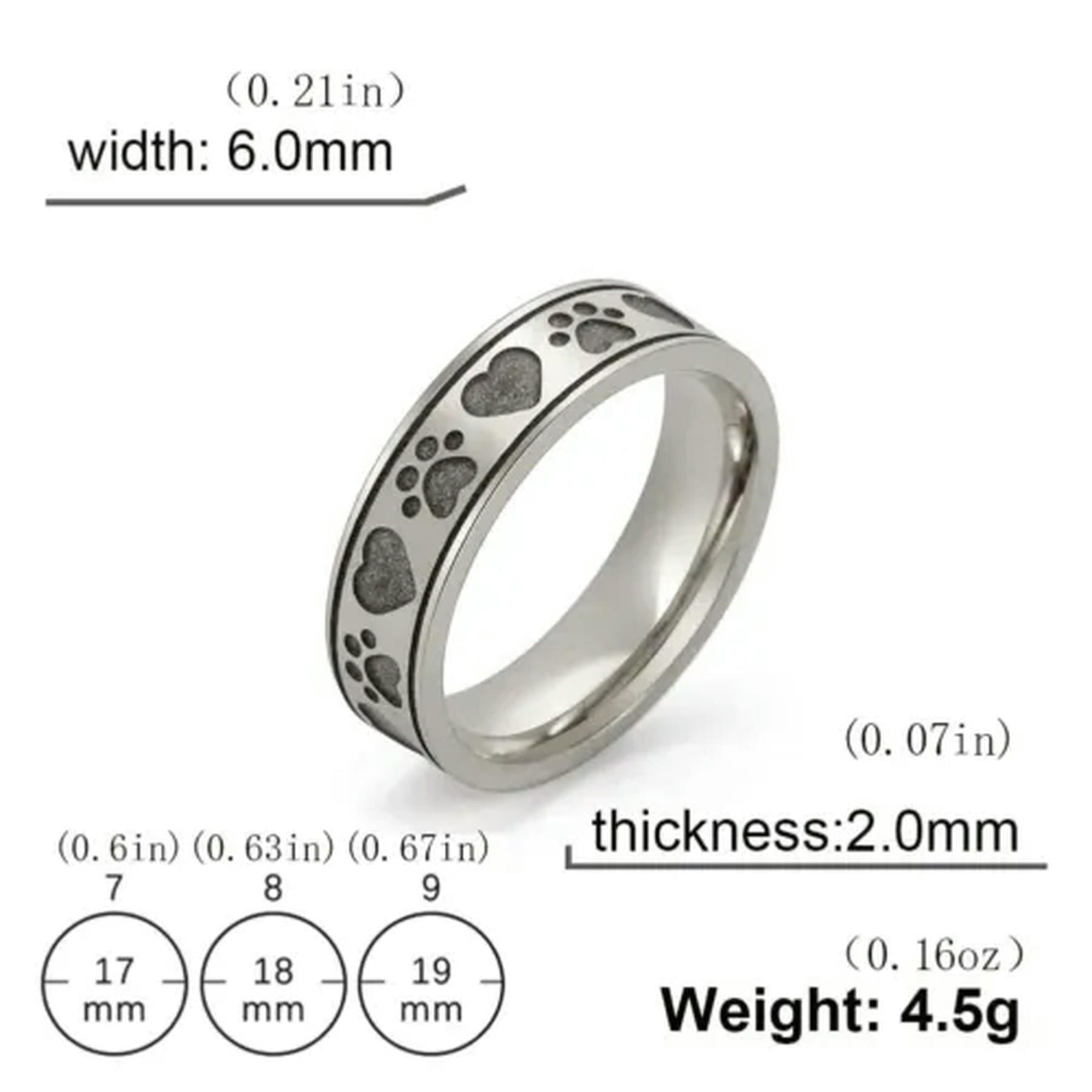 Heart Paws Ring Stainless Steel Pet Dog Cat Bear Footprints Band Rings ...