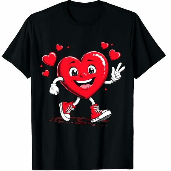 Heart Peace Hand Funny Valentines Day Graphic Crew Neck Short Sleeve T ...