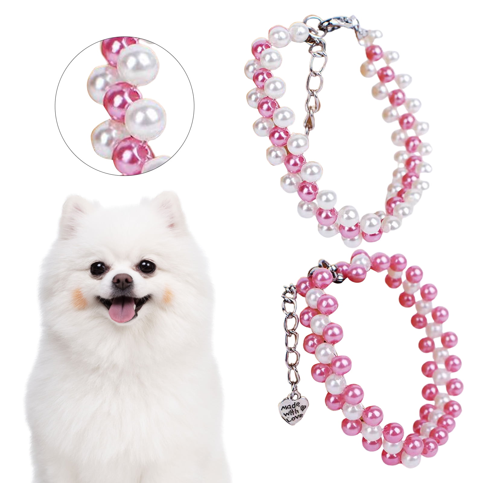 Heart Pet Cat Dog Necklace Jewelry with Bling Pearls Charm for Pets ...