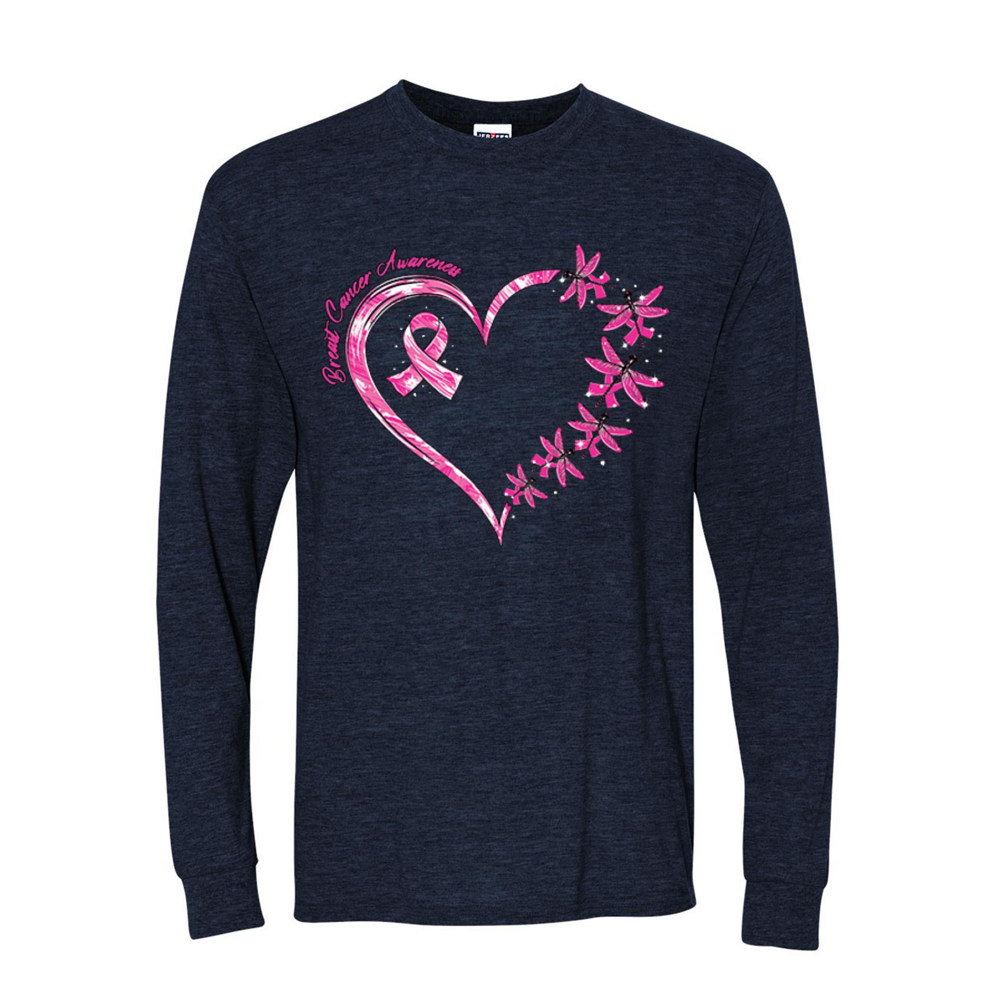 Heart Pink Ribbon Dragon Fly Breast Cancer Awareness Mens Long Sleeves ...