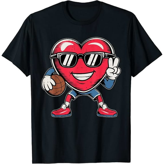 Heart Play Basketball Valentines Day for Teen Boys Girls Kid T-Shirt ...