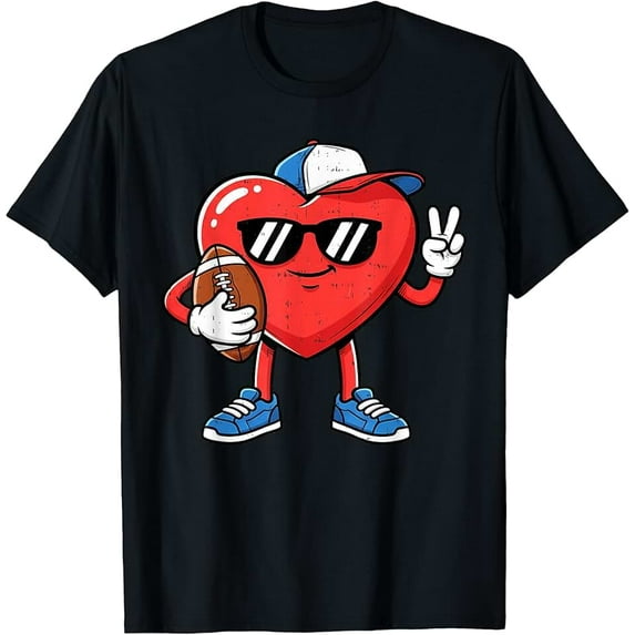 Heart Play Football Valentines Day for Teens Boys Girls Kids T-Shirt ...