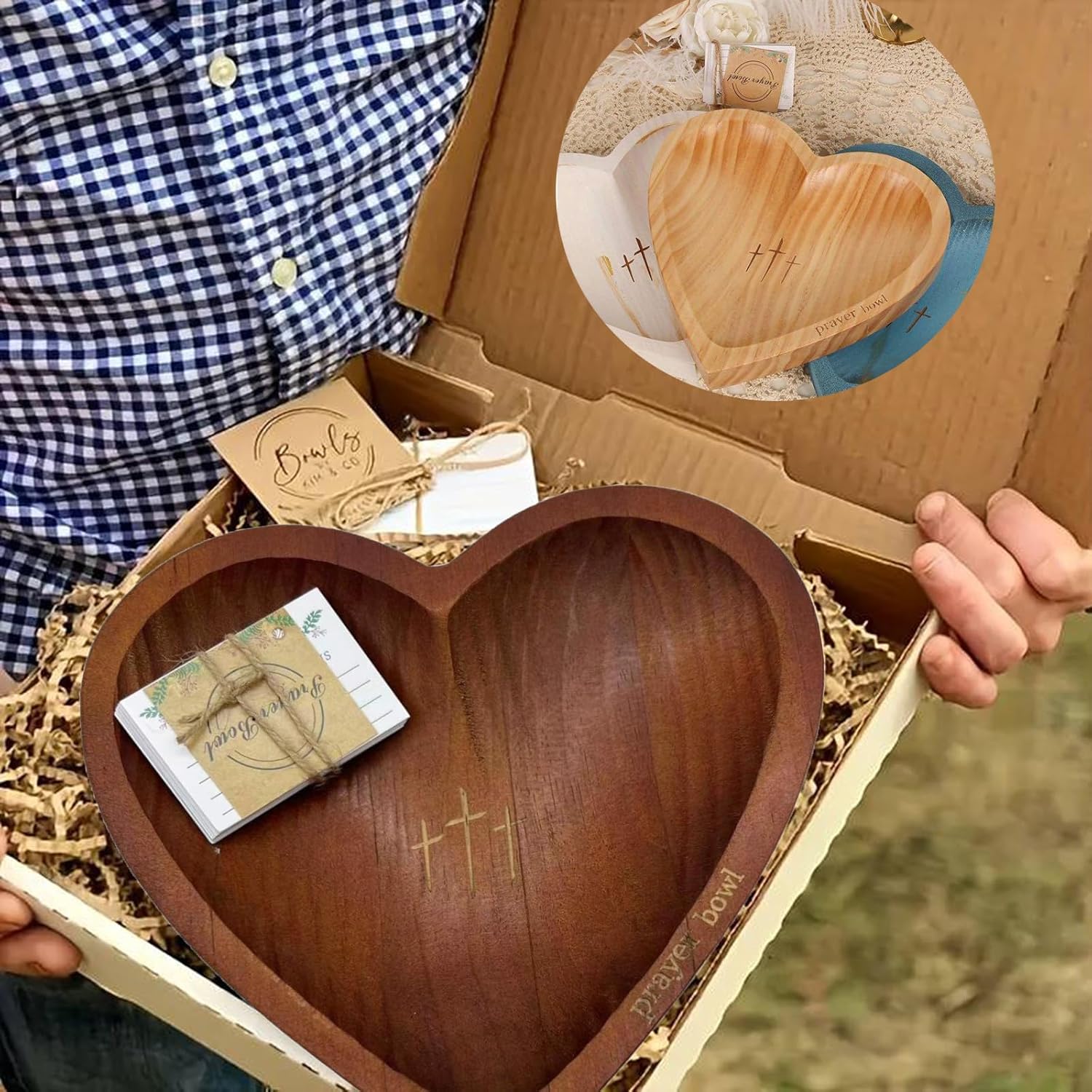 Heart Prayer Bowl Wooden,Handcrafted Prayer Bowl With Cross, Heart ...
