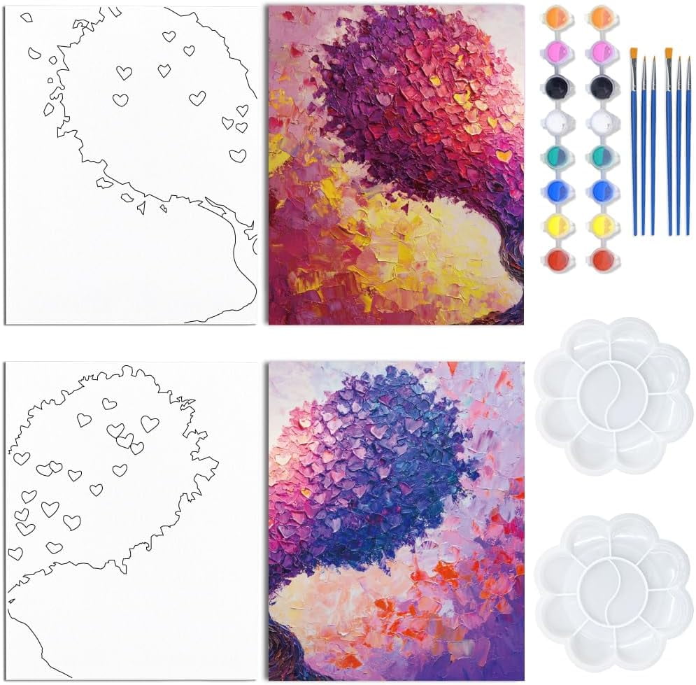 Heart Pre Drawn Stretch Canvas Sip and Paint Kit Tree of Love Canvas ...