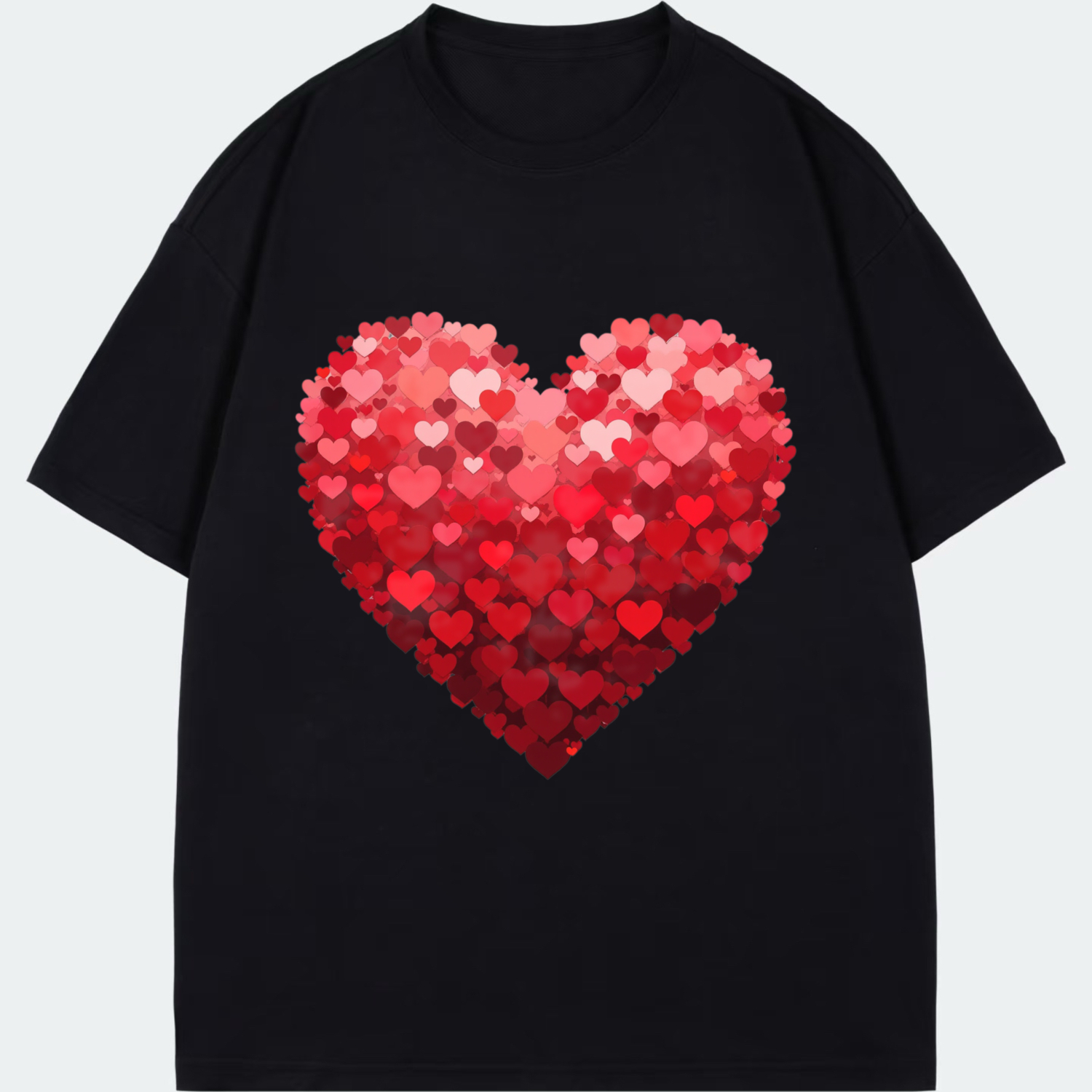Heart Print T Shirt Black Red Hearts Pattern For Valentine's Day And ...