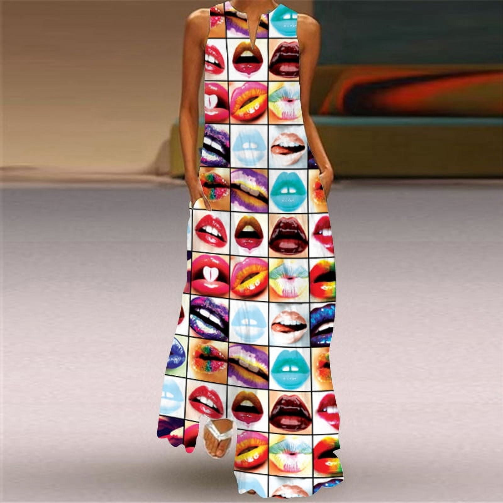 Heart Print Vintage Beach Dress Party V Neck Summer Sundresses Elegant ...
