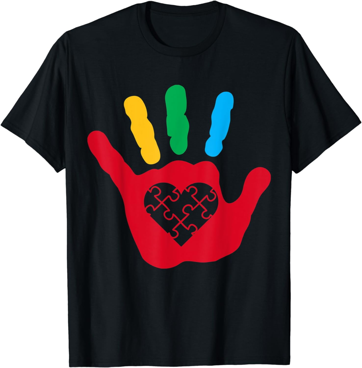 Heart Puzzle Piece Hand Love Cool Autism Awareness Gift T-Shirt ...