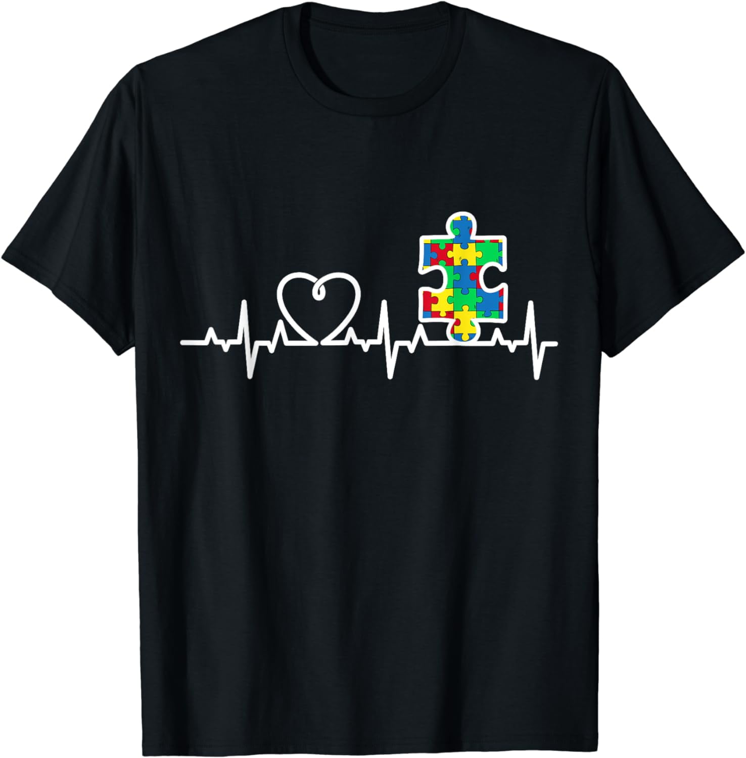 Heart Puzzle Piece Heartbeat Cool Autism Awareness Gift T-Shirt ...