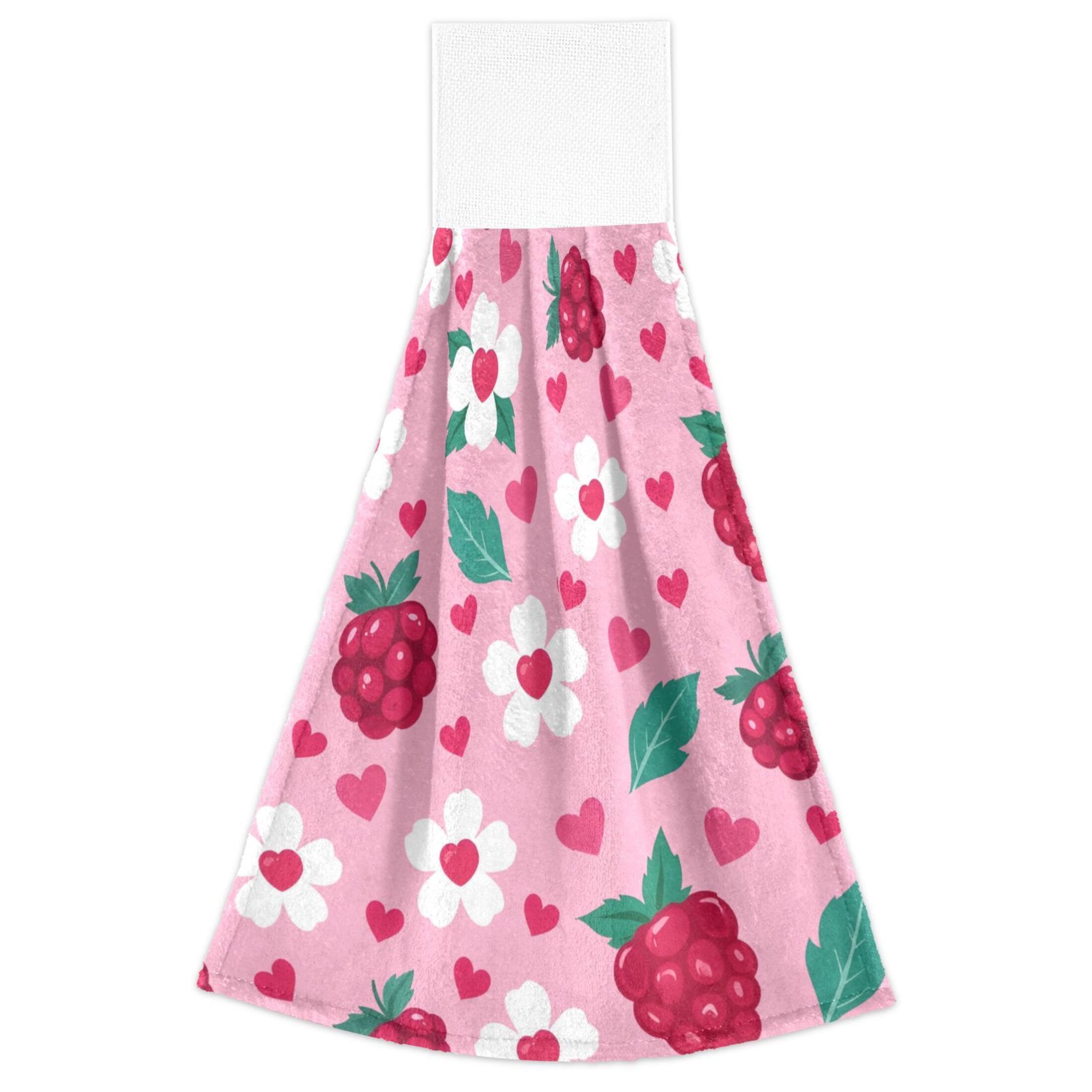 Heart Raspberry Flower Hand Towels 2 Pack Quick Dry Velvet Soft with ...