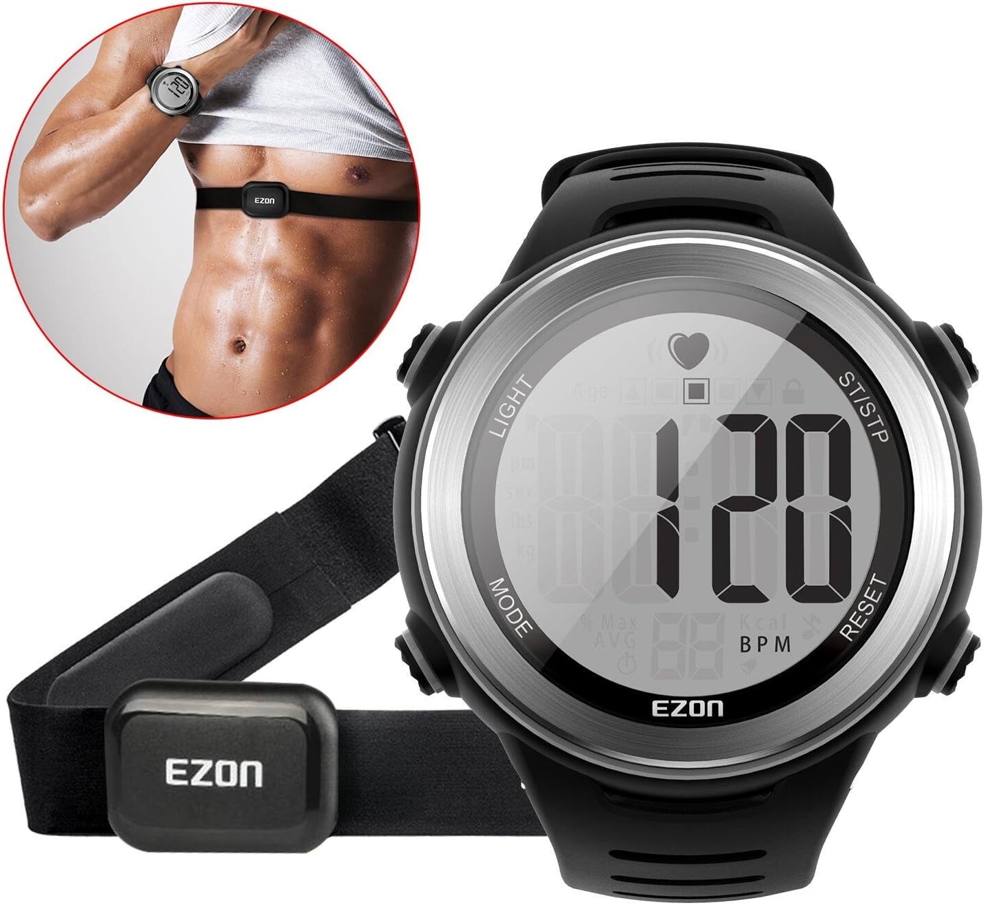 Heart Rate Monitor Watch with Chest Strap, Exercise Heart Rate Monitor ...