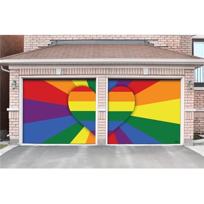 Heart Rays - Pride LGBT 7 ft. x 8 ft. Split Garage Door Decor Banner ...