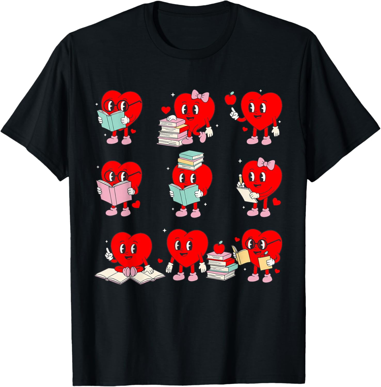 Heart Reading Books Valentine Teacher Funny Book Lover Adult T-shirt ...