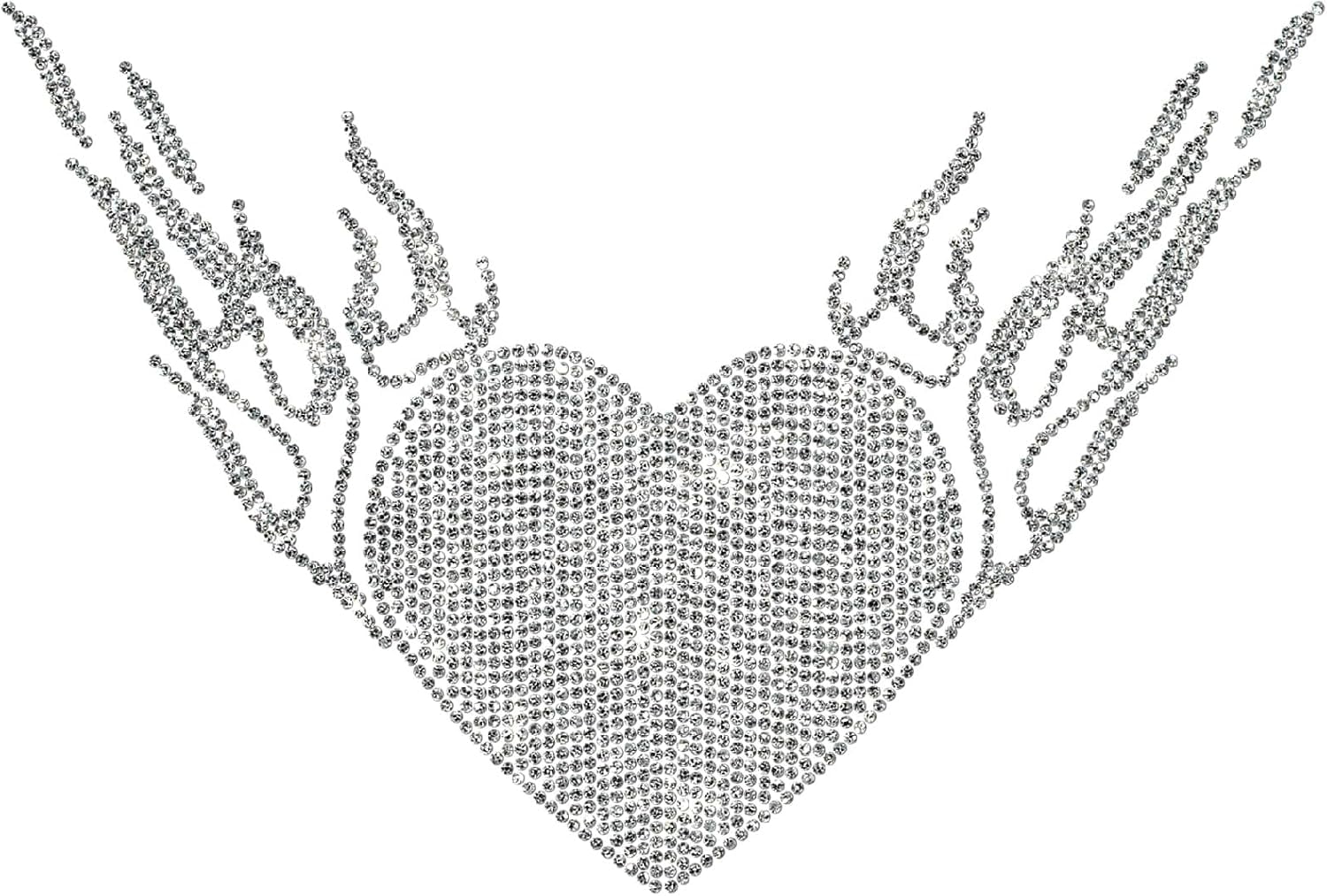 Heart Rhinestone Iron on Decal Wings Bling Iron on Transfers Patches ...