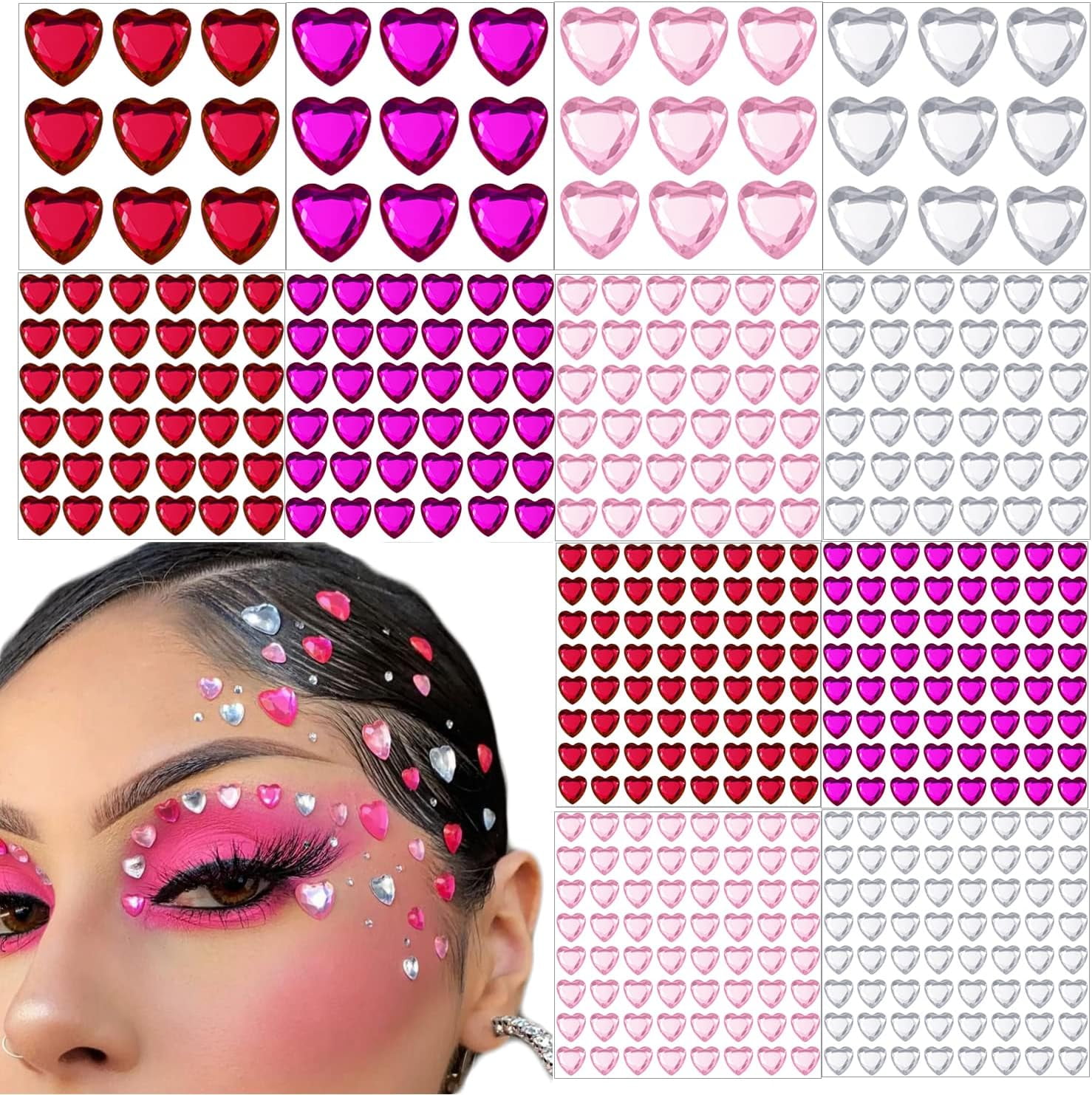 Heart Rhinestones Stickers Acrylic Heart Gems Stickers Flat-Back Heart ...