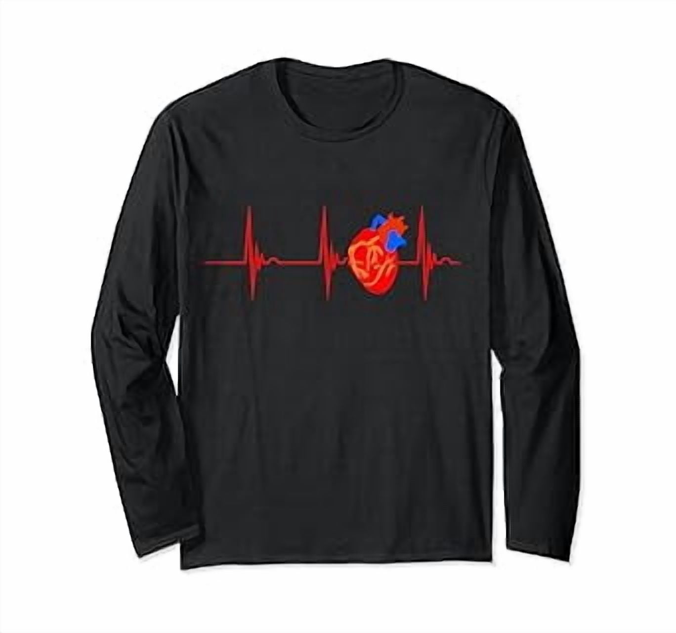 Heart Rhythm EKG Pulse Graphic Long Sleeve T-Shirt for Cardiac Nursing ...
