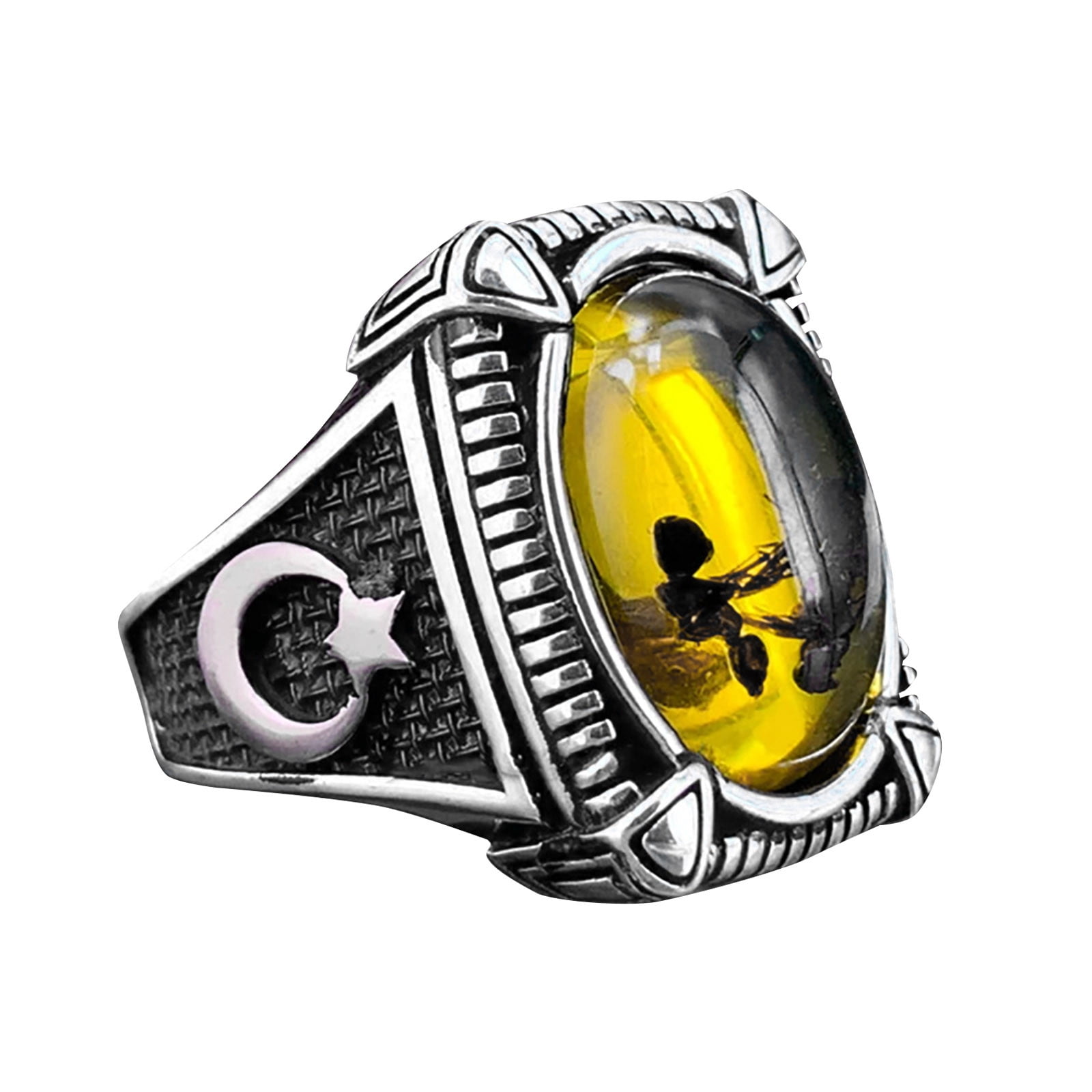 Heart Ring Vintage Large Oval Natural Stone Rings Mens Vintage Inlaid ...