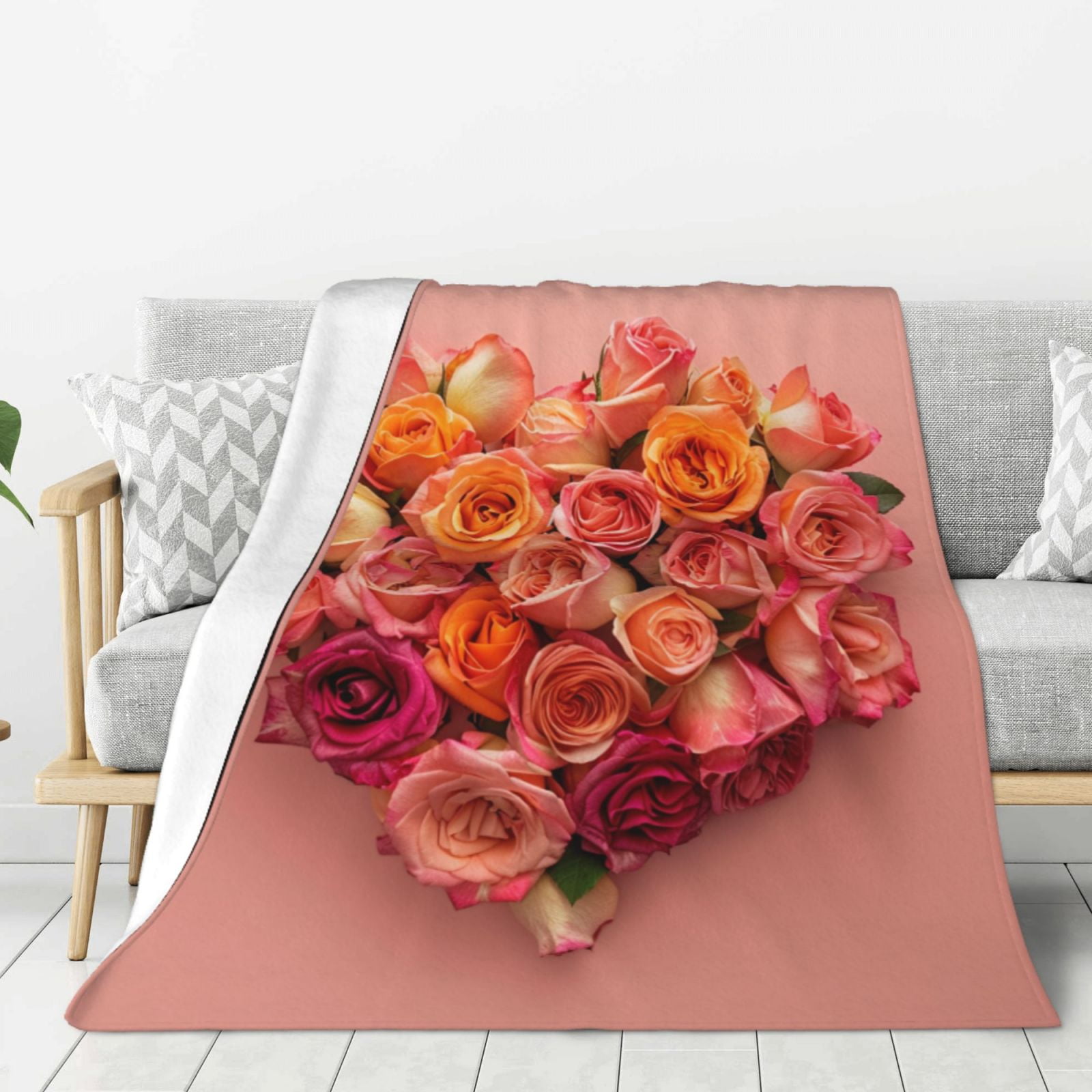 Heart Roses Lightweight Plush Fuzzy Cozy Soft Blankets 60"X50 ...