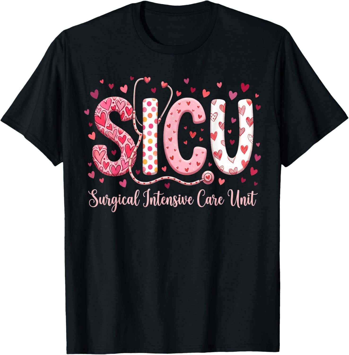 Heart SICU Nurse T-Shirt - Surgical Intensive Care Unit Valentine's Day Graphic Tee - Walmart.com