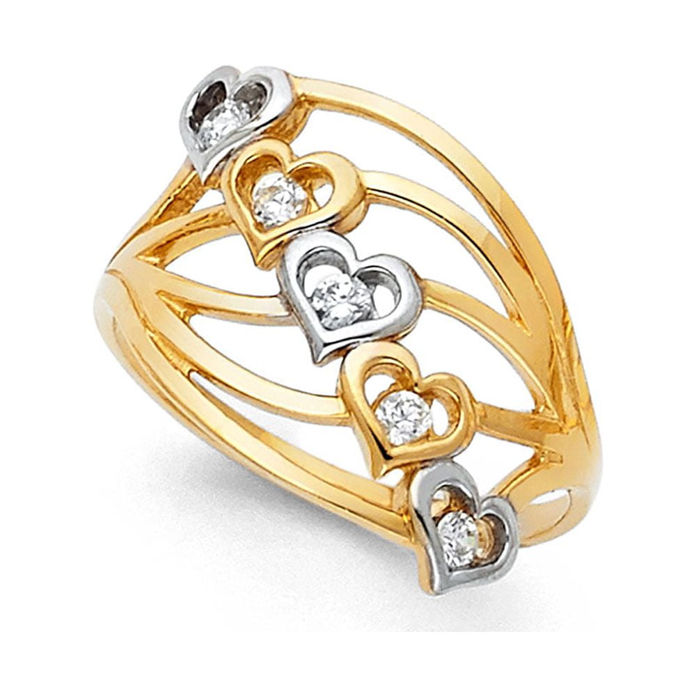 Heart Semanario Ring Solid 14k White Yellow Gold Love Band CZ Stackable ...