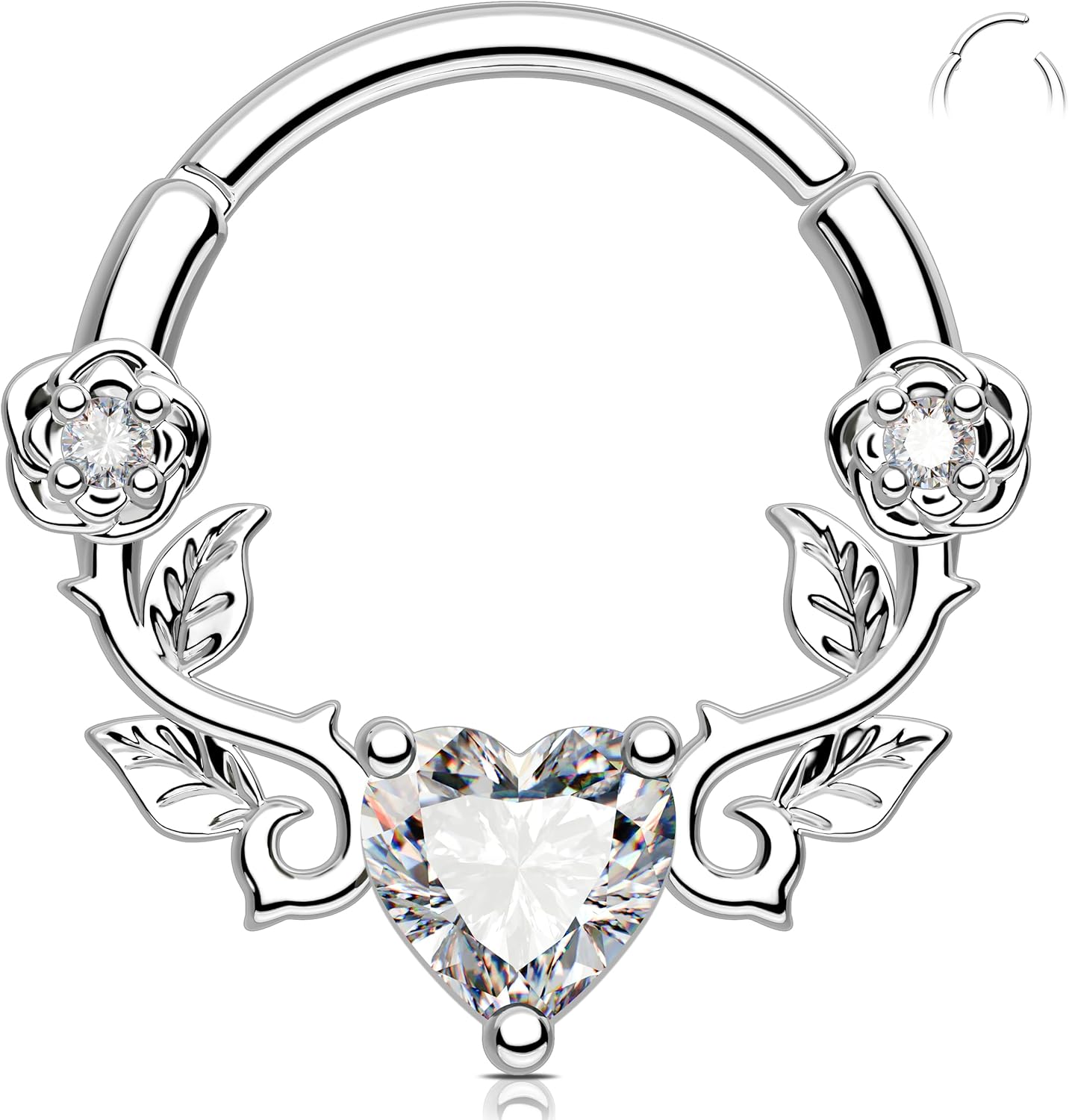 Heart Septum Ring 16G, Rose Daith Piercing Jewelry, 316L Stainless ...