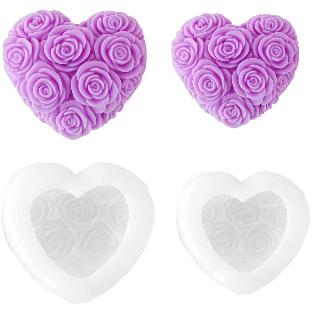 Heart Shape 3D Rose Flower Candle Mold Silicone Resin Casting for Home ...