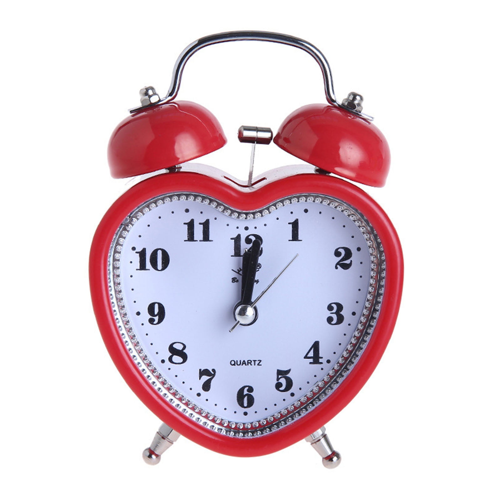 Heart Shape Bell Alarm Clock No Ticking Silent Night Light for Time ...