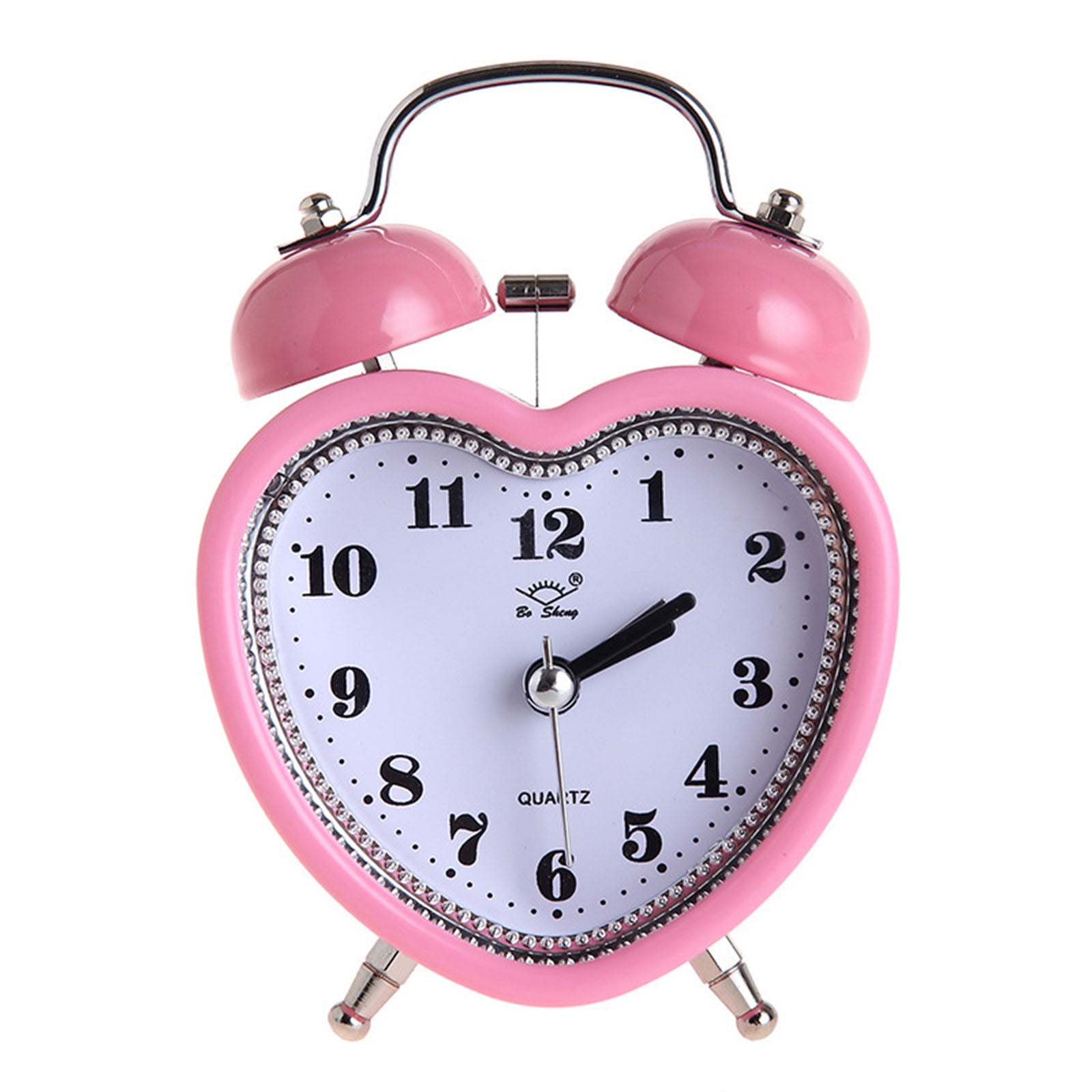 Heart Shape Bell Alarm Clock No Ticking Silent Night Light for Time ...