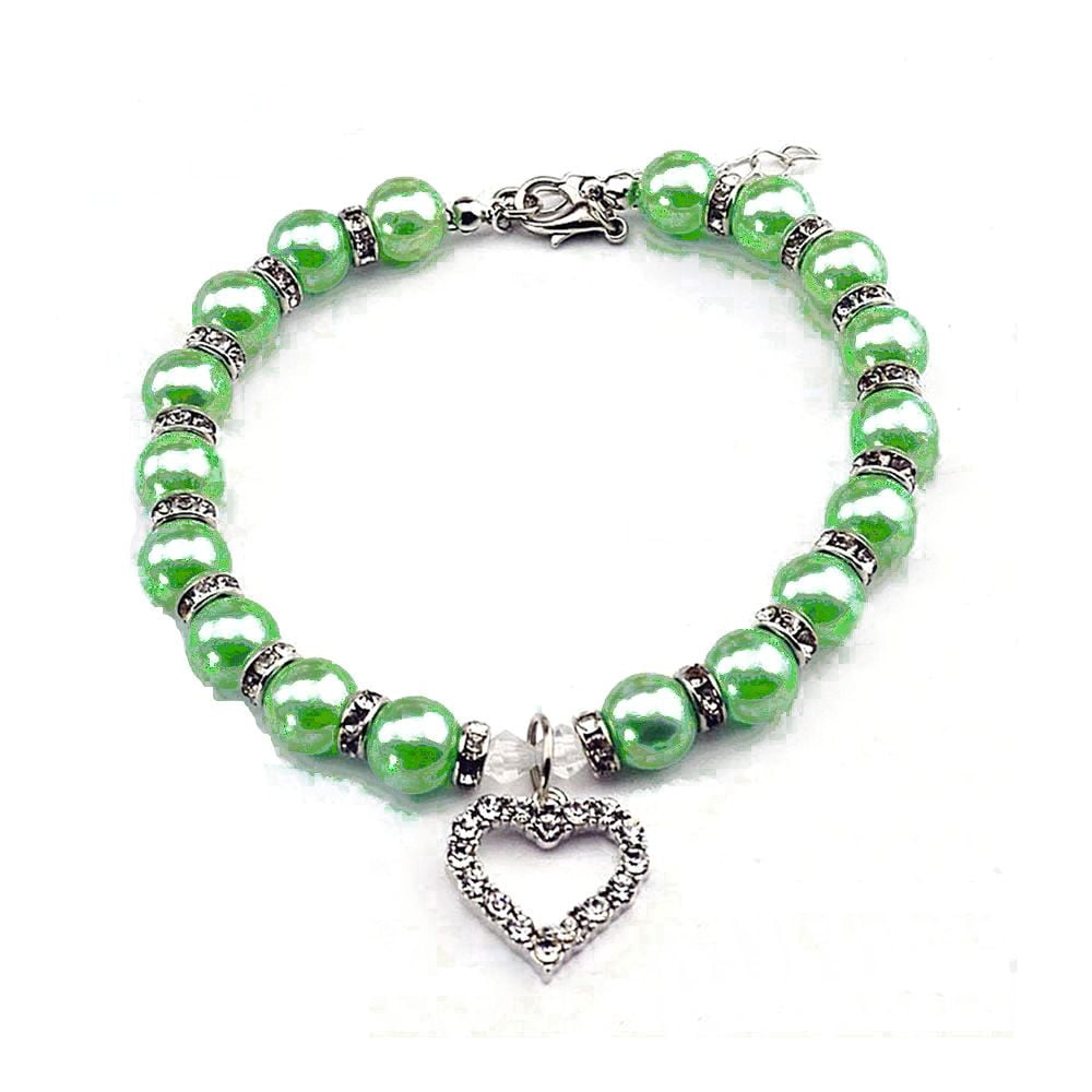 Heart Shape Cat and Dog Jewelry Princess Style Diamond-studded Pearl Necklace Collar Necklaces ...