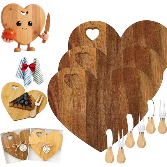 Heart Shape Cutting Board, Charcuterie Boards Bamboo Bread Set ...