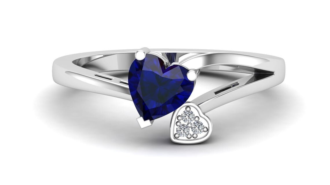 Heart Shape Diamond Ring, Blue Sapphire Heart Ring, Bypass Shank Ring ...