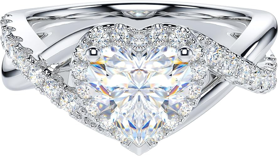 Heart Shape Diamond Sterling Silver Crossover Infinity Split Shank Halo ...