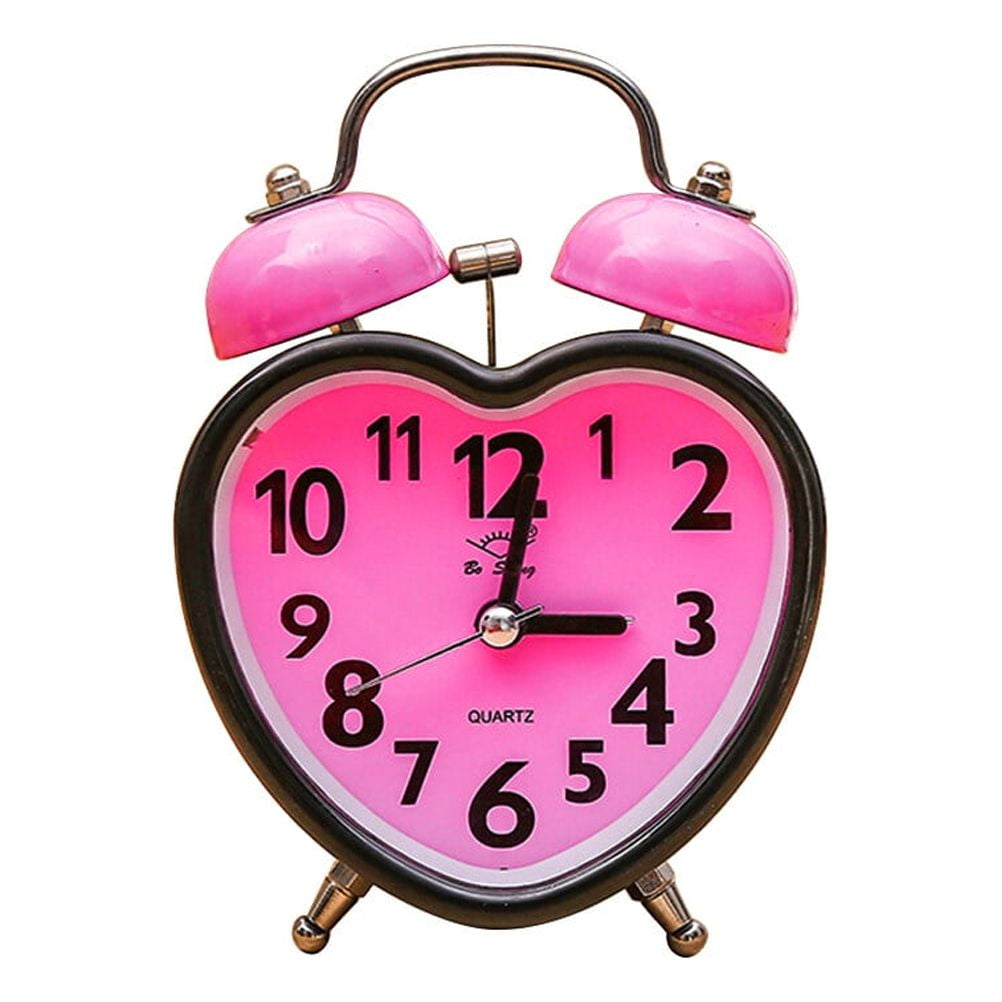 Heart Shape Double Bell Alarm Clock No Ticking Twin Bell Alarm Clock ...